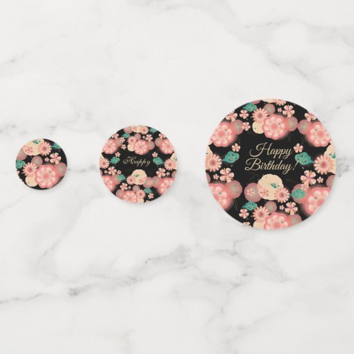 Happy Birthday Spring Peach Flowers Garden Pattern Confetti | Zazzle