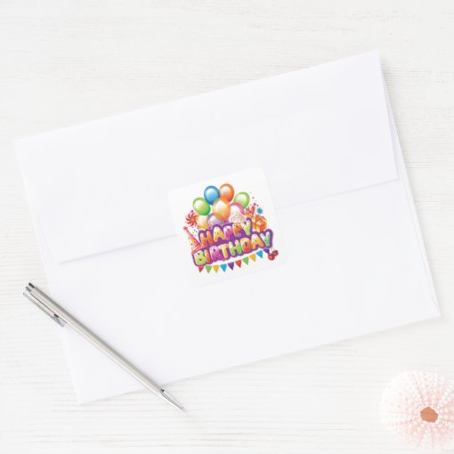 Happy Birthday Square Sticker | Zazzle