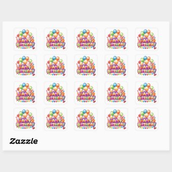 Happy Birthday Square Sticker | Zazzle