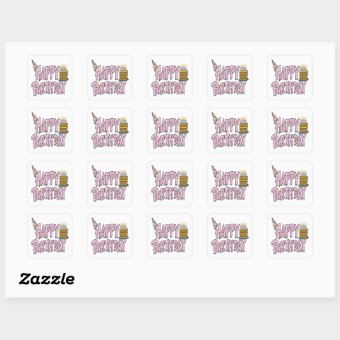 Happy Birthday Square Sticker | Zazzle