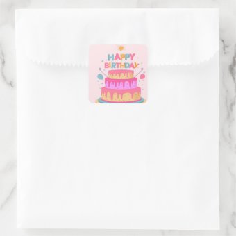 Happy Birthday Square Sticker | Zazzle