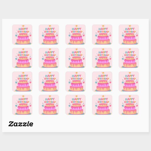 Happy Birthday Square Sticker | Zazzle