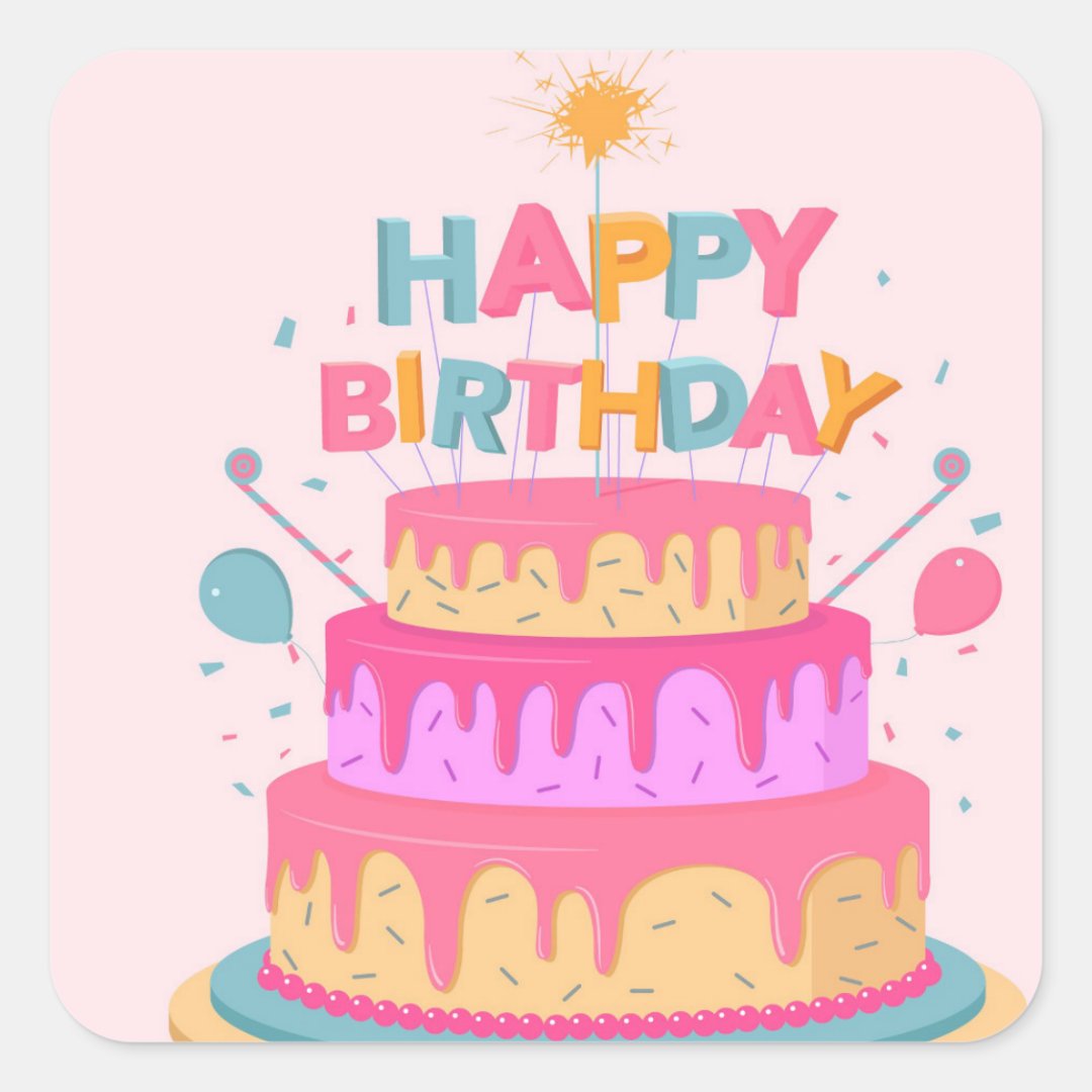 Happy Birthday Square Sticker | Zazzle