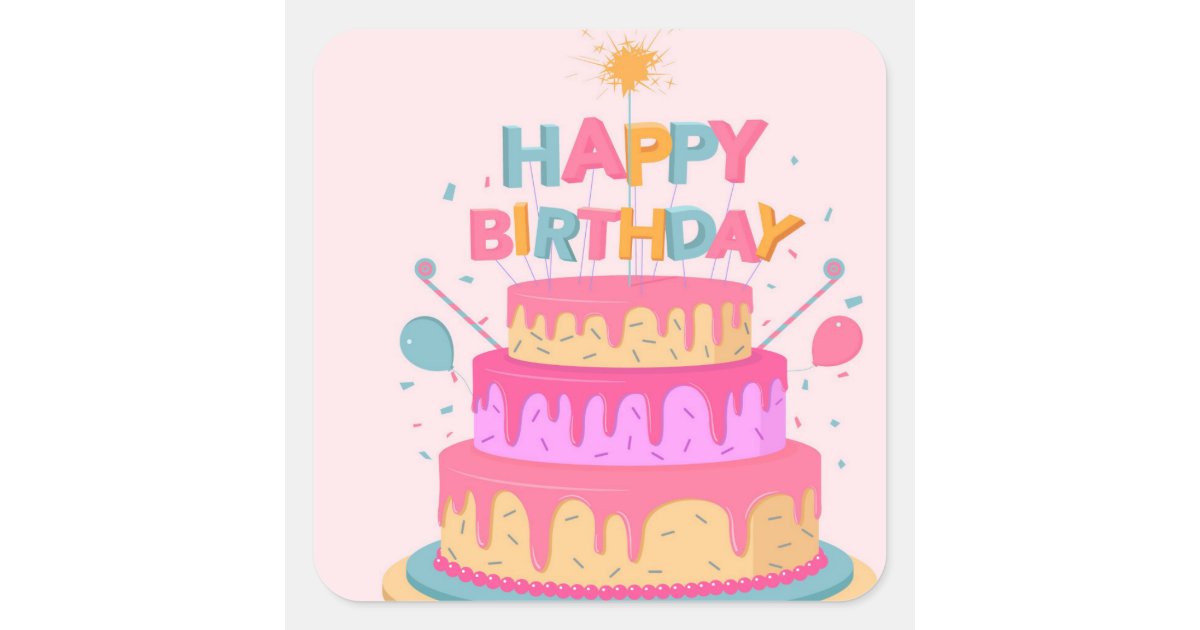 Happy Birthday Square Sticker | Zazzle