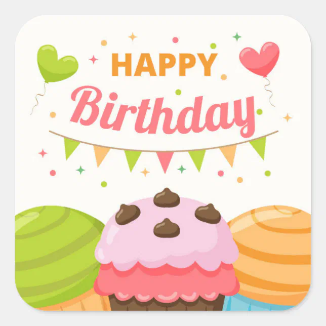 Happy Birthday Square Sticker | Zazzle