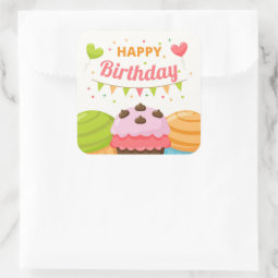 Happy Birthday Square Sticker | Zazzle