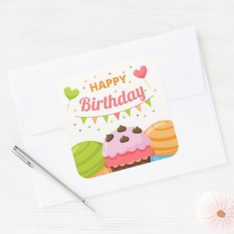 Happy Birthday Square Sticker | Zazzle