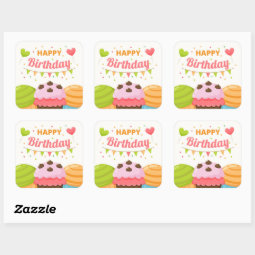 Happy Birthday Square Sticker | Zazzle