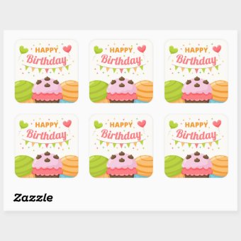 Happy Birthday Square Sticker | Zazzle