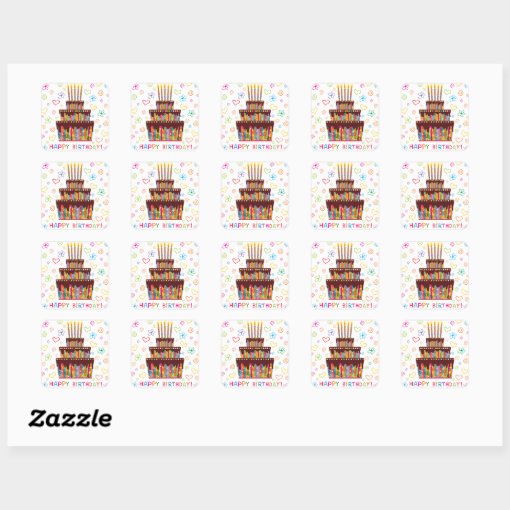 Happy Birthday Square Sticker | Zazzle