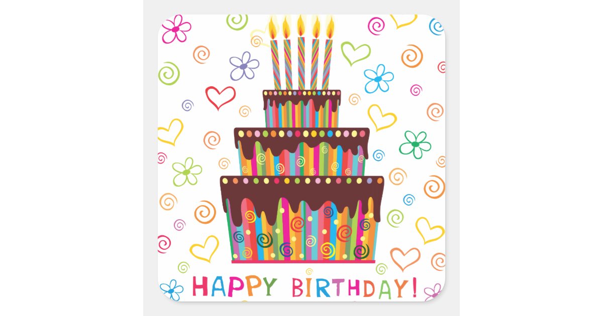Happy Birthday Square Sticker | Zazzle