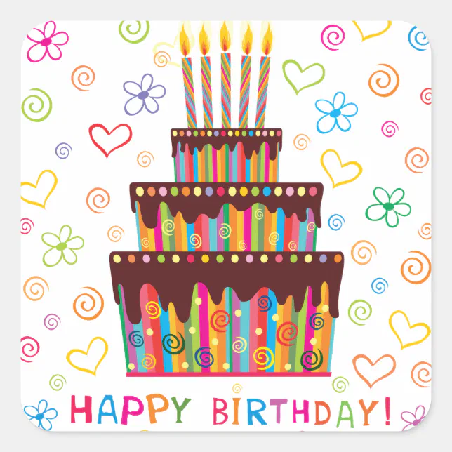 Happy Birthday Square Sticker | Zazzle