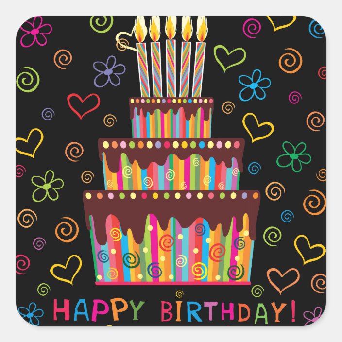 Happy Birthday Square Sticker | Zazzle.com