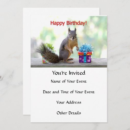 Happy Birthday Squirrel Invitation | Zazzle