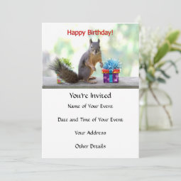 Happy Birthday Squirrel Invitation | Zazzle