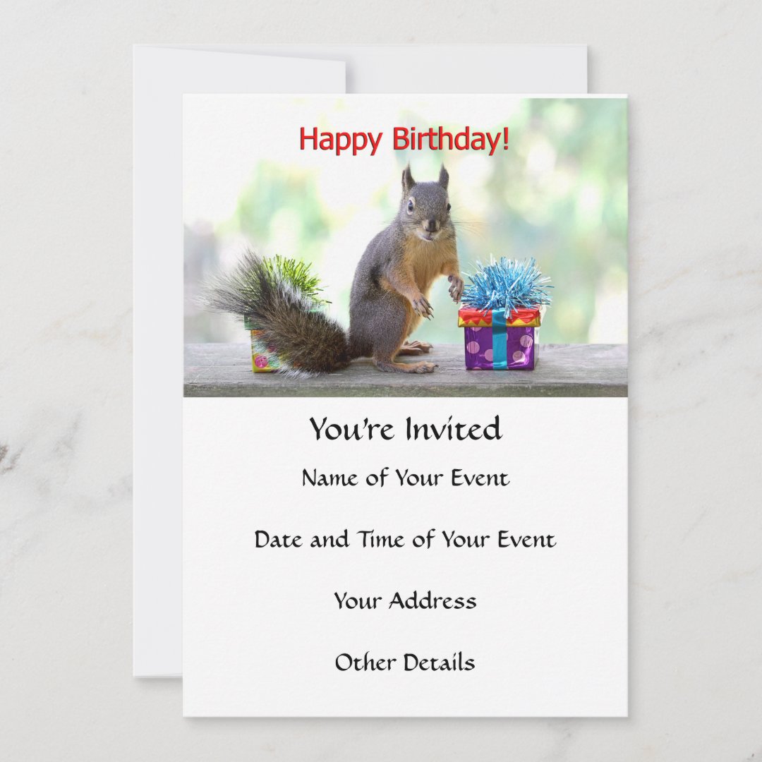 Happy Birthday Squirrel Invitation | Zazzle