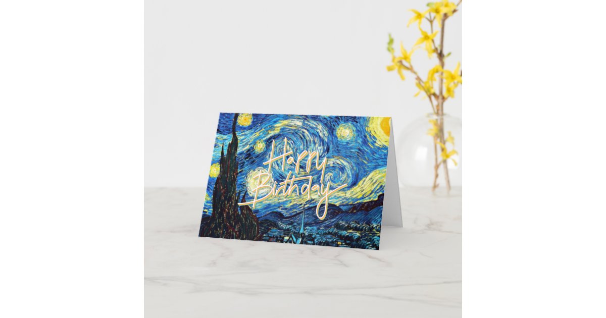 Happy Birthday, Starry Night fine art, Card | Zazzle