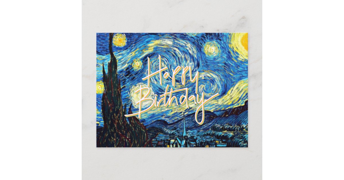Happy Birthday, Starry Night fine art, Postcard | Zazzle