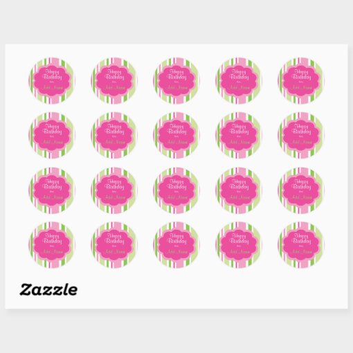 Happy Birthday Sticker Pink and Green | Zazzle