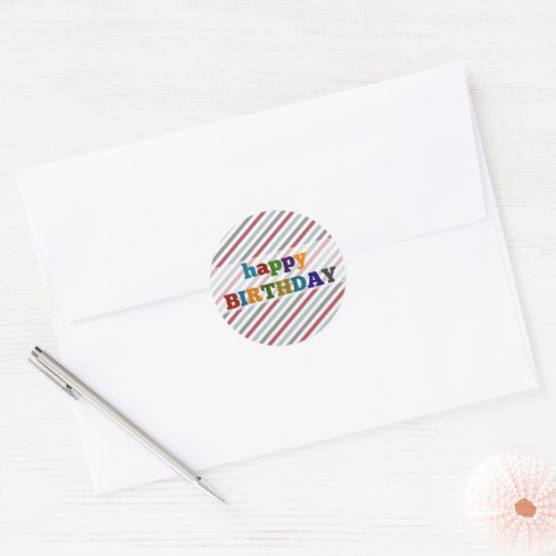 Happy Birthday Stickers Colorful Stripes | Zazzle