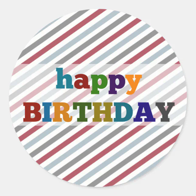 Happy Birthday Stickers Colorful Stripes | Zazzle