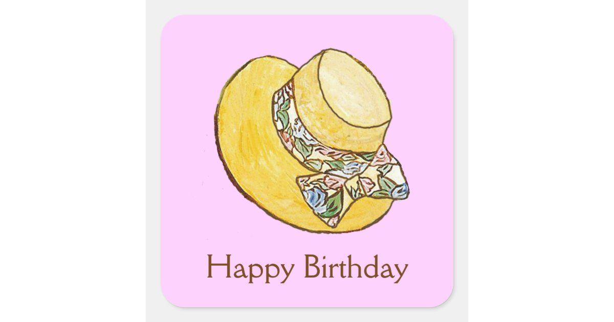 Happy Birthday Straw Hat Sticker | Zazzle