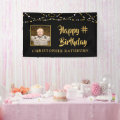 Happy Birthday String Lights Photo Black Gold Banner | Zazzle