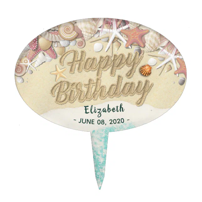 Happy Birthday Summer Beach Starfish Sea shells Cake Topper | Zazzle