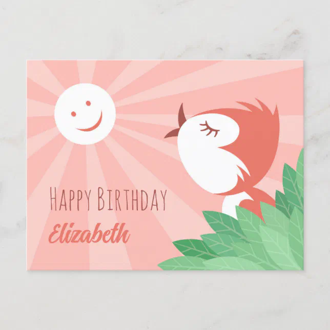 Happy Birthday Sun Cute Cartoon Bird Girl Postcard | Zazzle