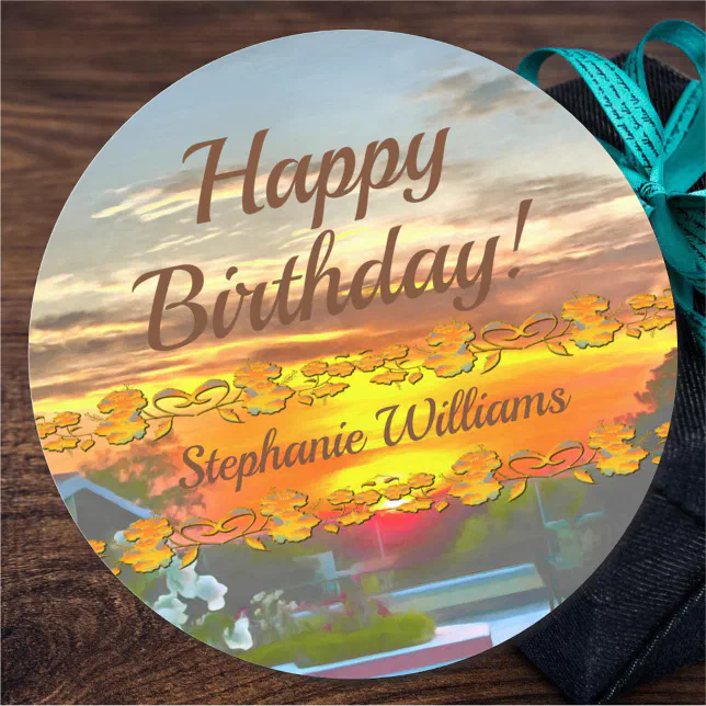 Happy Birthday Sunset 2295 Classic Round Sticker | Zazzle