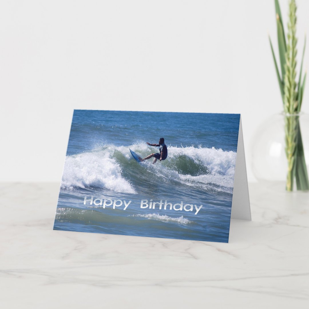 Happy Birthday Surfer Riding a Wave Card | Zazzle
