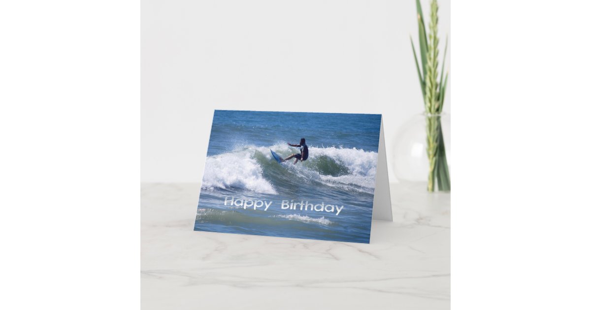 Happy Birthday Surfer Riding a Wave Card | Zazzle
