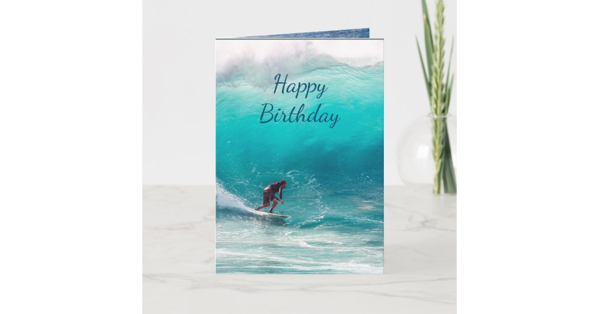 Happy Birthday Surfing Surfer Big Wave Card | Zazzle