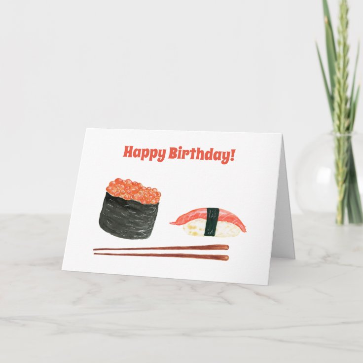 Happy Birthday Sushi Watercolor Card | Zazzle