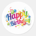 Happy Birthday Text Classic Round Sticker | Zazzle