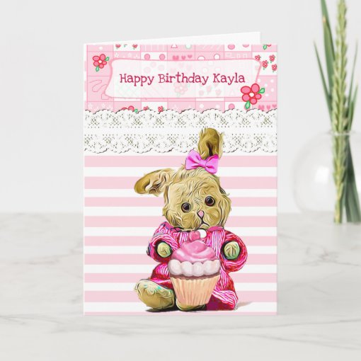 Happy Birthday to a Little Girl Pink Bunny Card | Zazzle