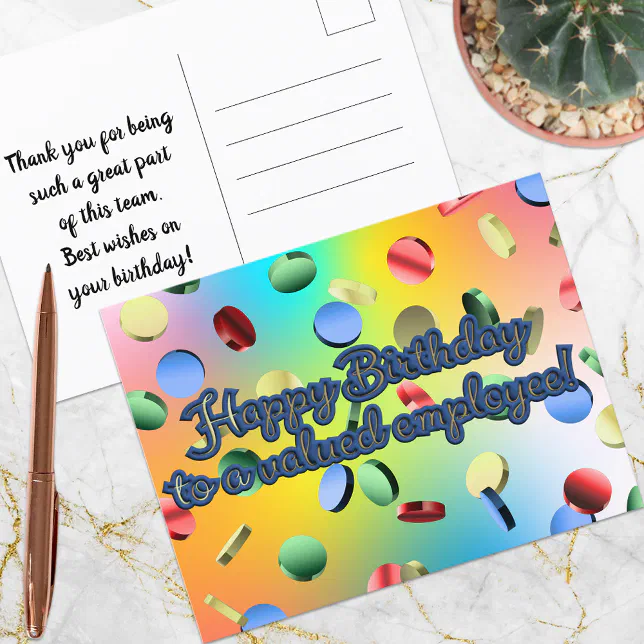 Happy Birthday To A Valued Employee Postcard | Zazzle