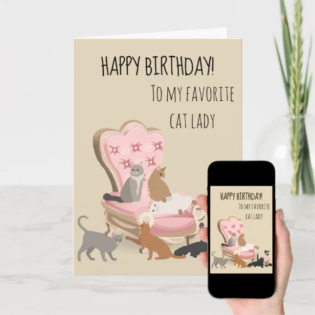 Happy Birthday To Favorite Cat Lady Card | Zazzle
