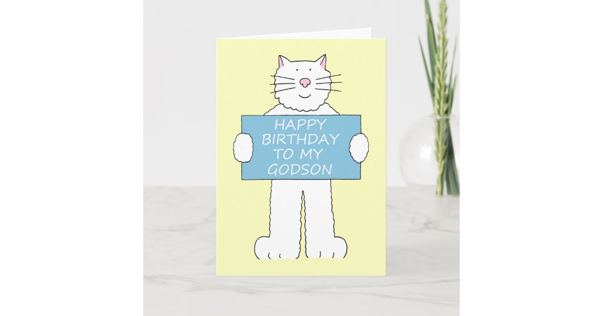 Happy Birthday to Godson Cartoon Cat Card | Zazzle