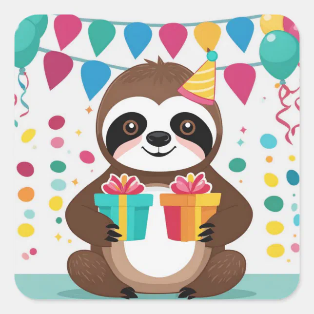 Happy Birthday to the Cutest Sloth! Square Sticker | Zazzle