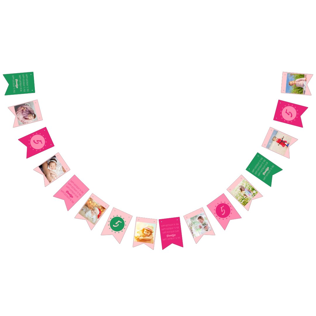 Happy Birthday to You Any Age Pink Photo Bunting Flags | Zazzle
