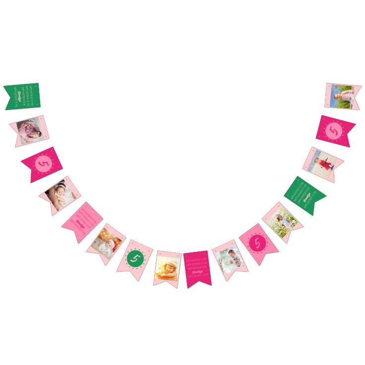 Happy Birthday to You Any Age Pink Photo Bunting Flags | Zazzle
