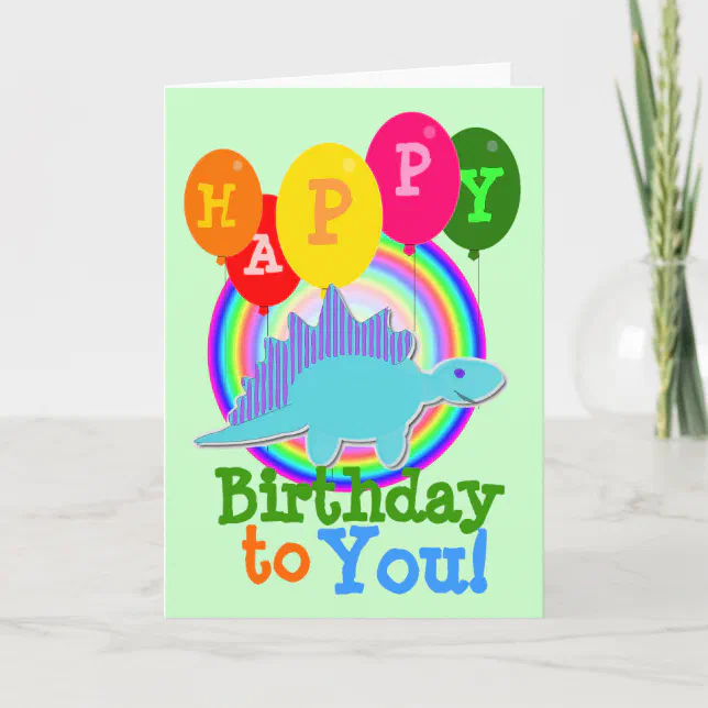 Happy Birthday to You Blue Cartoon Dinosaur Card | Zazzle