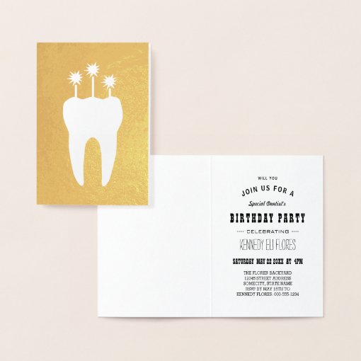 Happy Birthday Tooth with Candles Foil Card | Zazzle