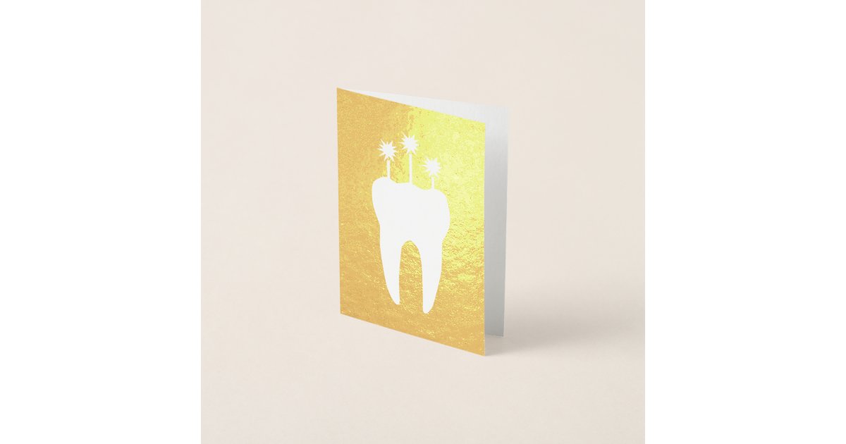 Happy Birthday Tooth with Candles Foil Card | Zazzle