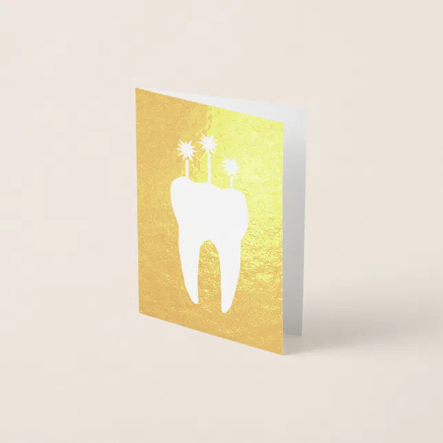 Happy Birthday Tooth with Candles Foil Card | Zazzle