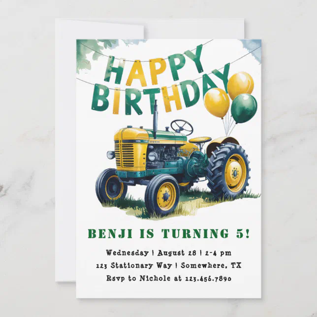 Happy Birthday Tractor Boy Birthday Bash Invitation | Zazzle