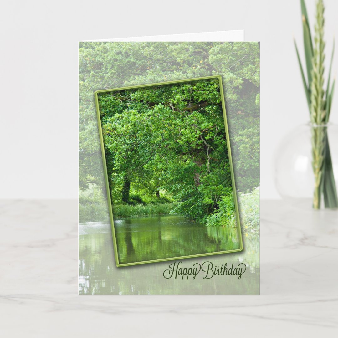 Happy birthday, tranquil river scene card | Zazzle