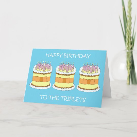 Happy Birthday Triplets, Cartoon Cake and Candles. Card | Zazzle.com
