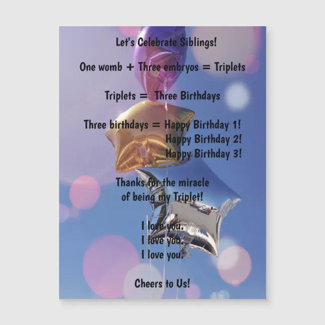 Happy Birthday Triplets! Magnetic Greeting Card | Zazzle